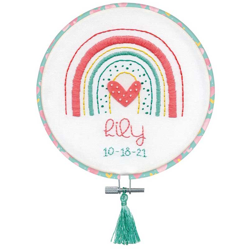 Baby birth record embroidery kit with hoop