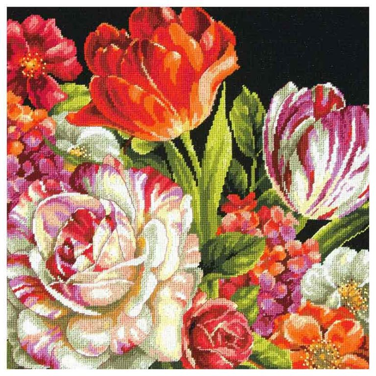 Bouquet on Black Canvas Needlepoint Kit
